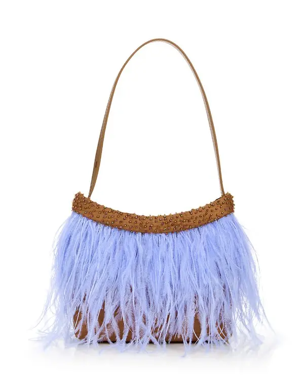 Staud Winslow Silk Ostrich Feather Trim Bag - Bronzecie