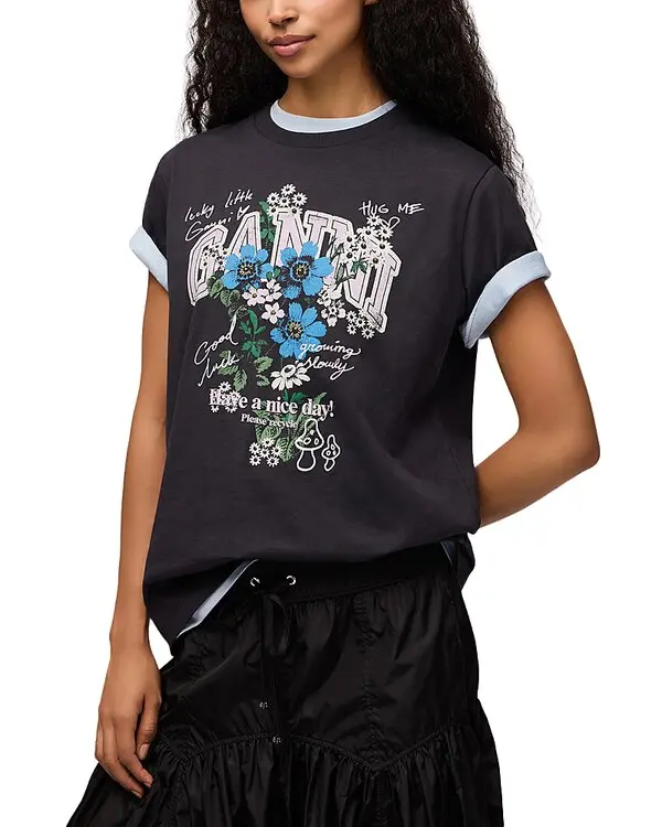 GANNI Basic Cotton Relaxed Graphic Print Tee - Phantom