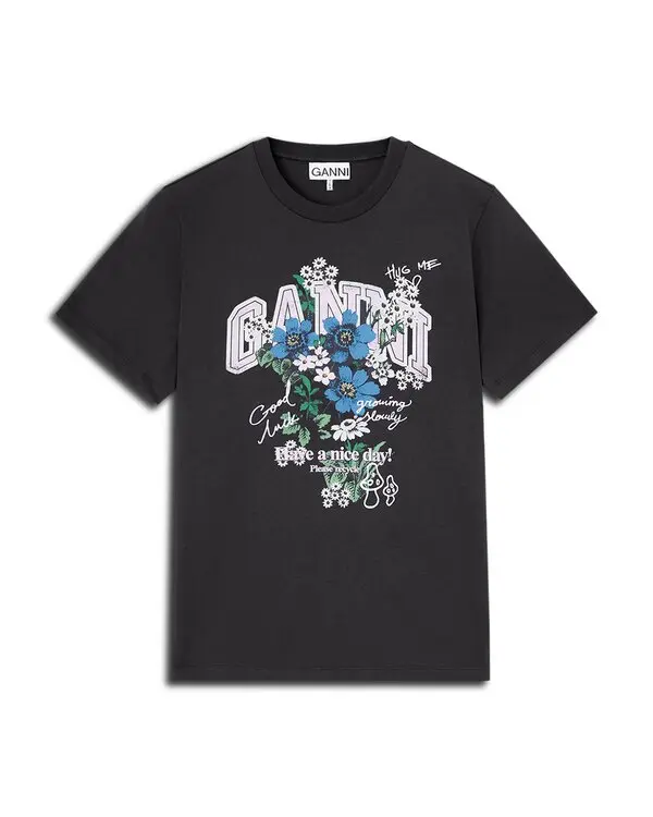 GANNI Basic Cotton Relaxed Graphic Print Tee