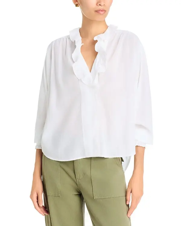 Johnny Was Yalenna Ruffled Trim Blouse - White