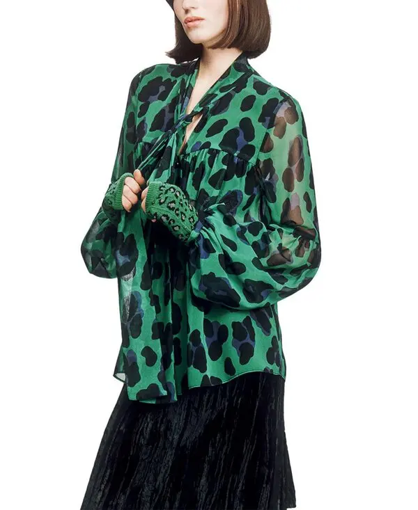 Anna Sui Jewel Jaguar Chiffon Tie Blouse