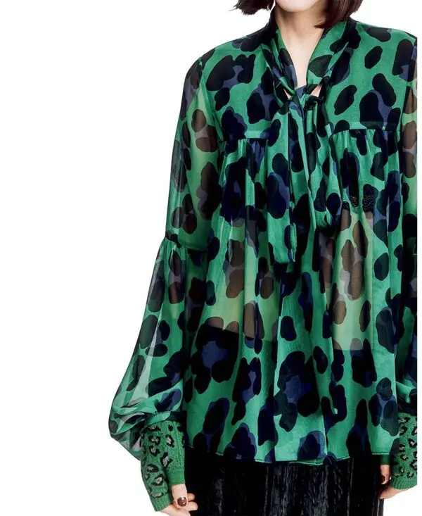 Anna Sui Jewel Jaguar Chiffon Tie Blouse