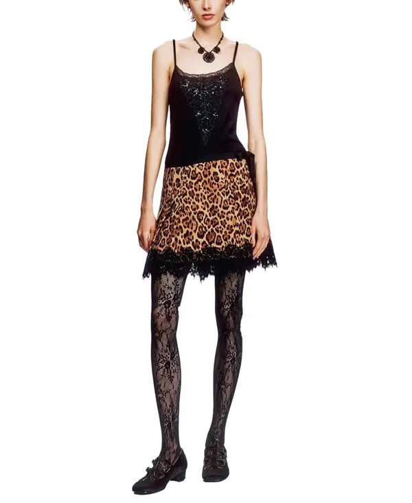 Anna Sui Leopard Denim Kilt