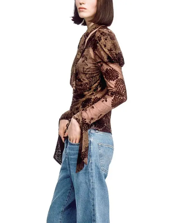 Anna Sui Dahlia Tulle Knit Long Sleeve Top