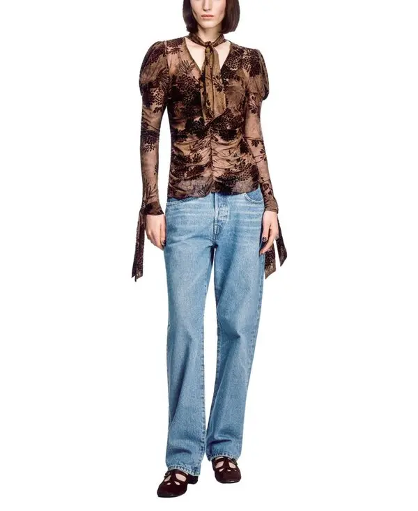 Anna Sui Dahlia Tulle Knit Long Sleeve Top