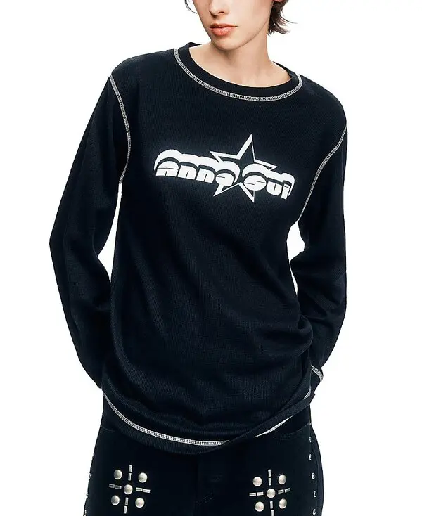 Anna Sui Logo Tees Thermal T-shirt - Black