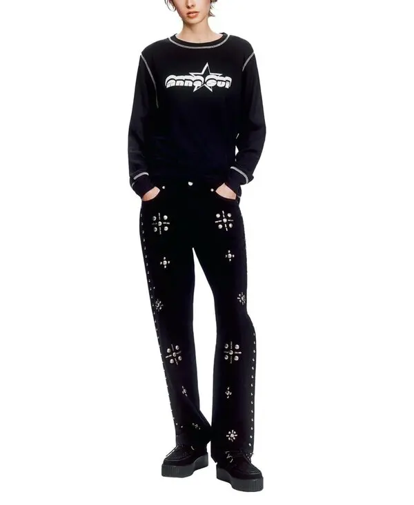 Anna Sui Logo Tees Thermal T-shirt - Black