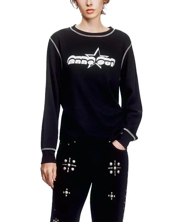 Anna Sui Logo Tees Thermal T-shirt - Black