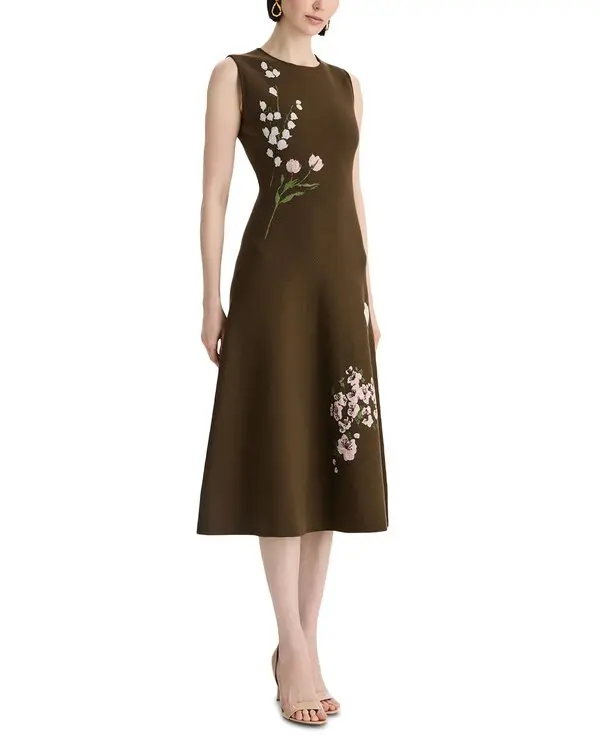Oscar De La Renta Floral Knit Jacquard Midi Dress