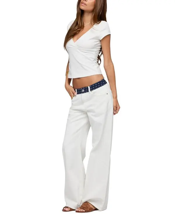 EDIKTED Polka Dot Waistband Low Rise Baggy Jeans
