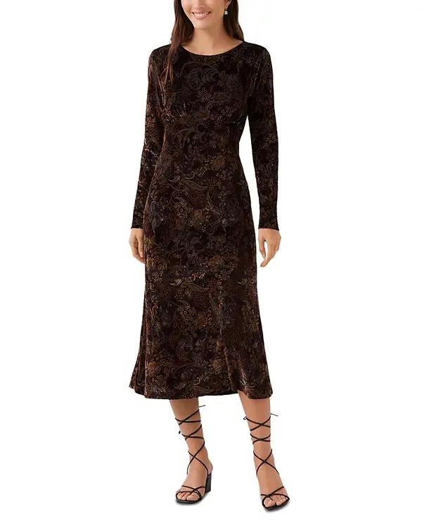 Karen Kane Velvet Burnout Midi Dress - Chocolate