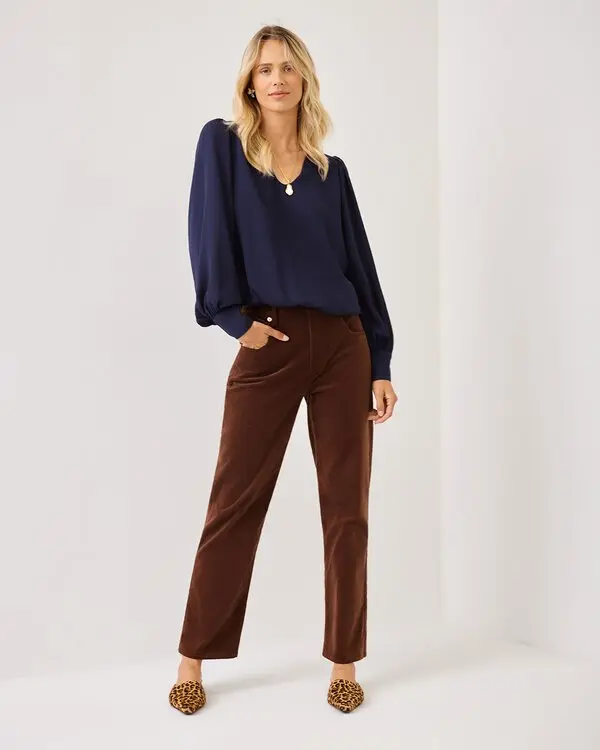 Karen Kane Stretch Cotton Corduroy Straight Pants