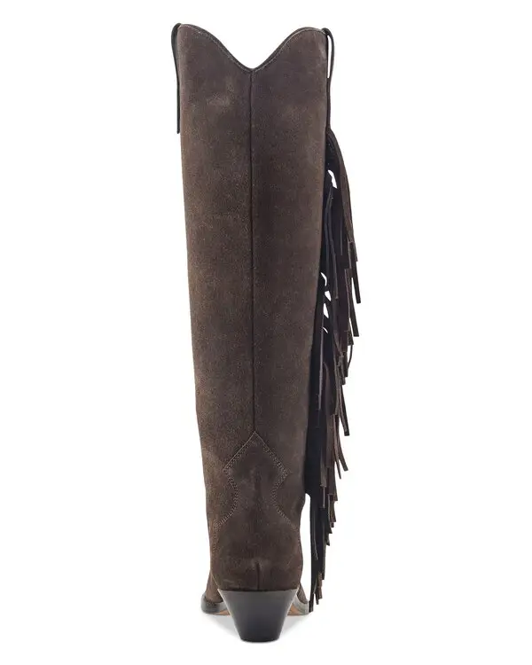 MARC FISHER LTD. Anirey Suede Fringe Boots - Dark Brown