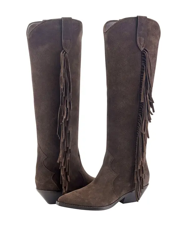 MARC FISHER LTD. Anirey Suede Fringe Boots - Dark Brown