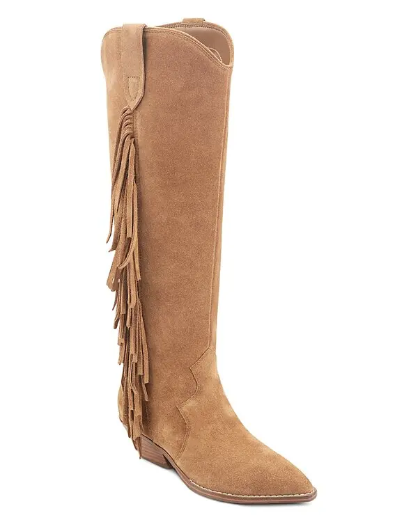 MARC FISHER LTD. Anirey Suede Fringe Western Knee High Boots - Medium Nat