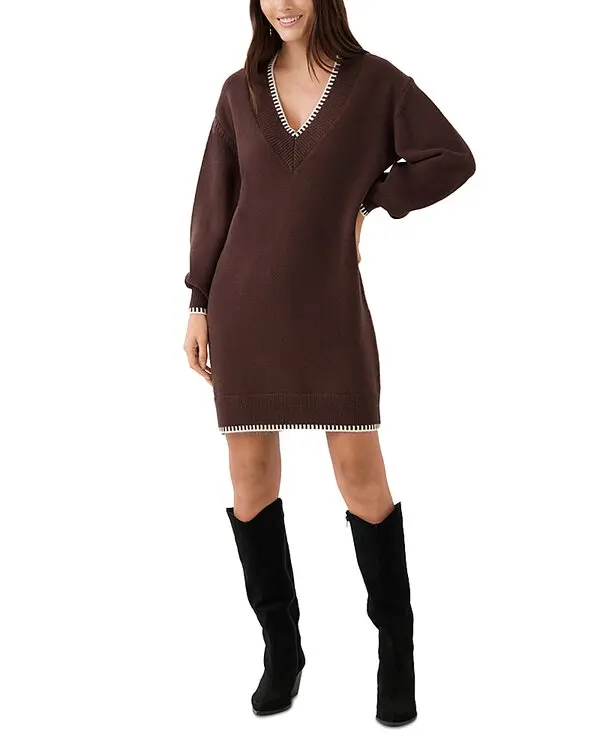 Karen Kane Varsity V Neck Sweater Dress - Chocolate