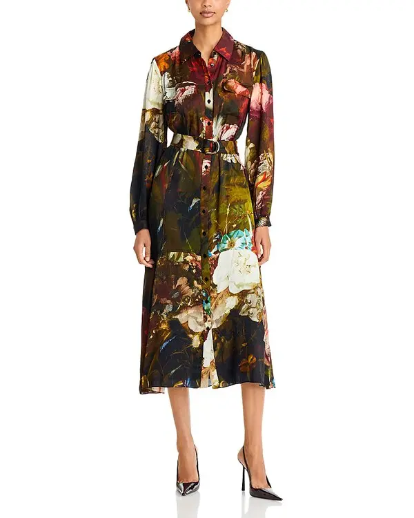 Elie Tahari The Mika Silk-blend Belted Dress - Verona Forset