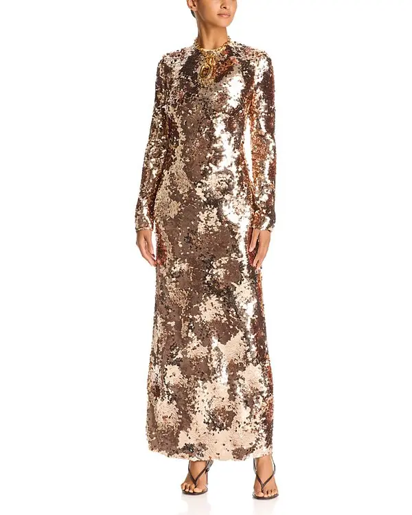 Rabanne Sequin Long Sleeve Dress - Rose Gold/yellow