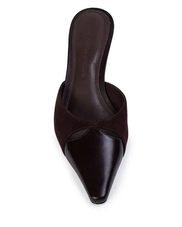 BLACK SUEDE STUDIO Snip Toe Leather Mules - Hot Fudge
