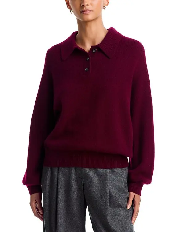 LISA YANG Etta Cashmere Collared Sweater - Deep Plum
