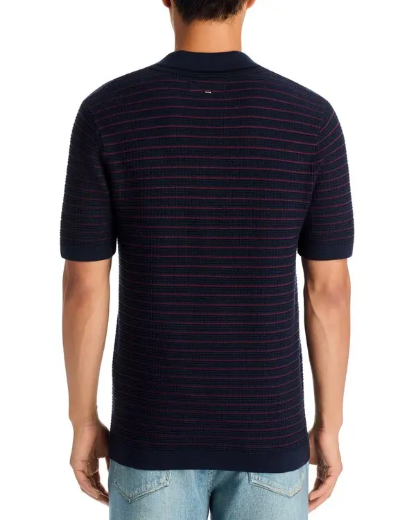 Rag & Bone Aaron Stripe Cotton Blend Johnny Collar Polo Shirt - Navy