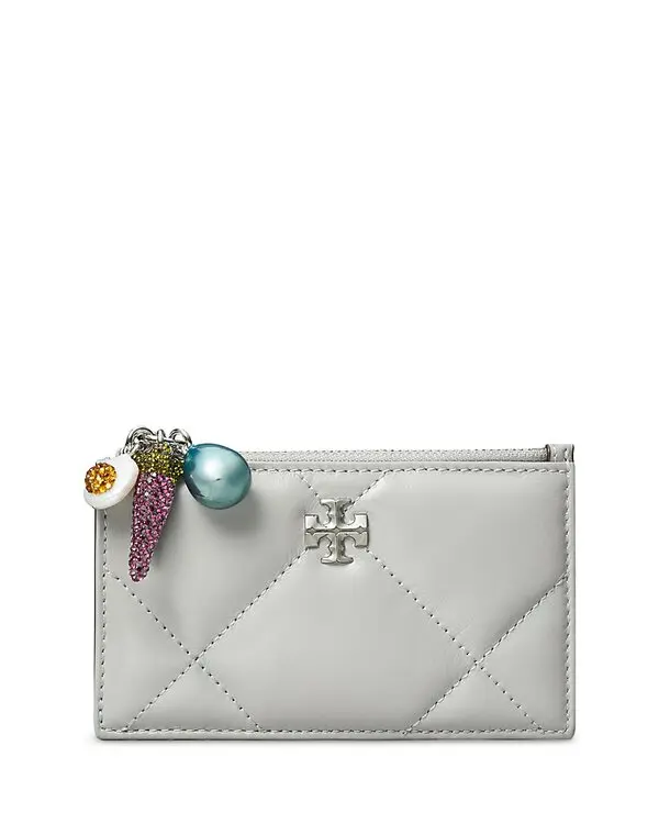 Tory Burch Kira Small Diamond Quilted Leather Zip Around Wallet - Gray