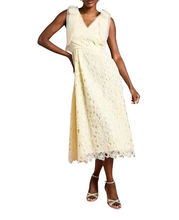 Coast Shoulder Organza Lace Midi Dress - Lemon