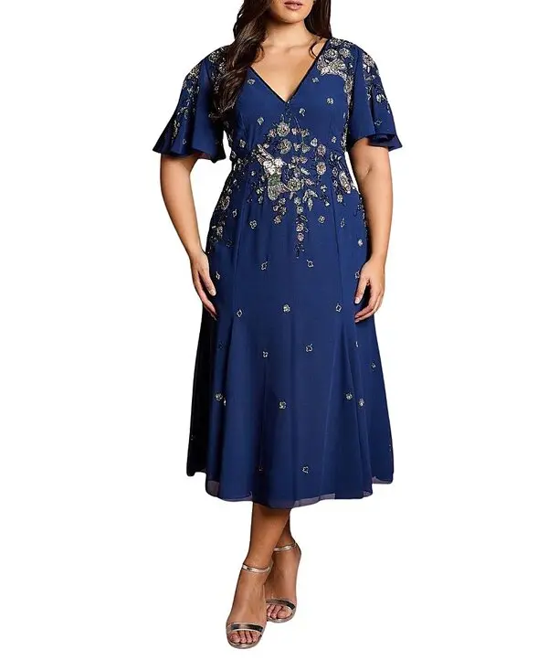 Coast Plus Floral Embellished Midi Dress - Navy