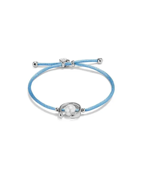 UNODE50 Blue Thread Bracelet With Pearl Shell Trimmings Plated In Sterling - Silver