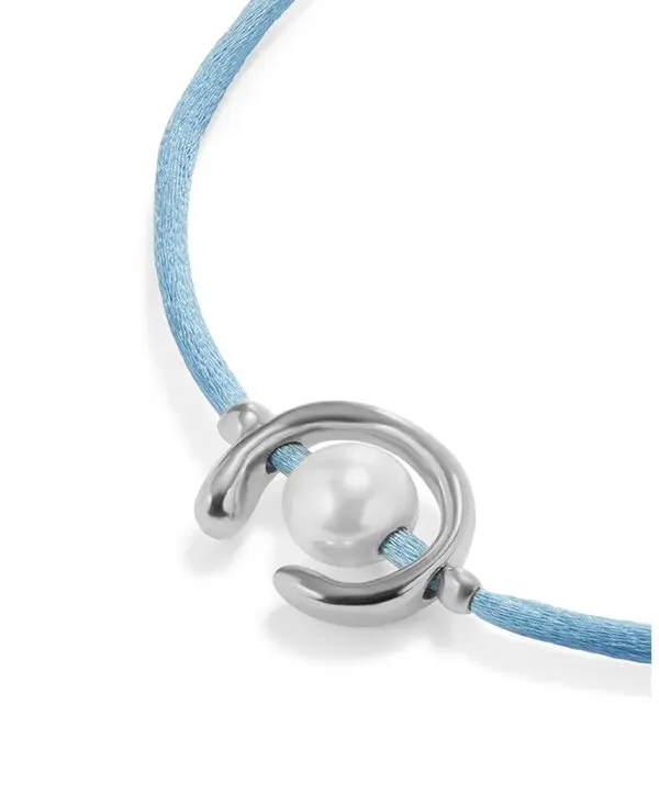 UNODE50 Blue Thread Bracelet With Pearl Shell Trimmings Plated In Sterling