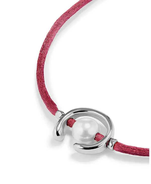 UNODE50 Mauve Thread Bracelet With Pearl Shell Trimmings Plated In Sterling