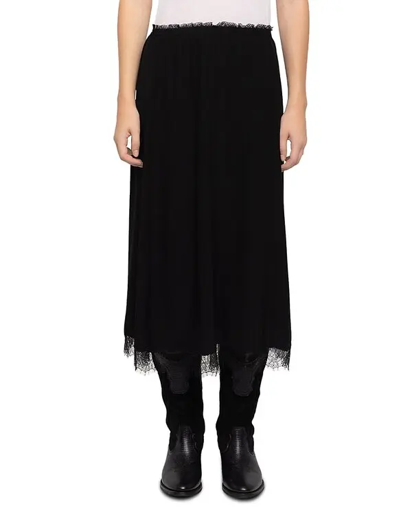 Zadig&Voltaire Jarvis Lace Trim Midi Skirt - Black