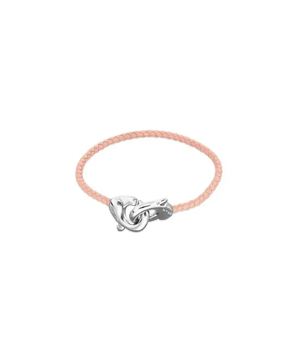 UNODE50 Pink Leather Strap With Sterling -plated Interlocking Carabiner Detail - Silver