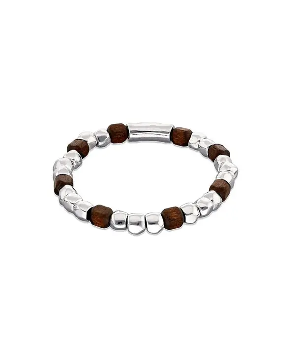 UNODE50 Elastic Bracelet With Beads Plated In Sterling And Wooden Beads - Silver
