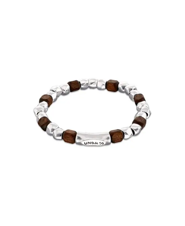 UNODE50 Elastic Bracelet With Beads Plated In Sterling And Wooden Beads