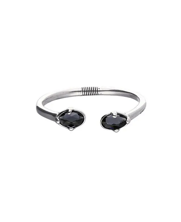 UNODE50 Sterling Plated Rigid Bracelet With Black Crystals - Silver