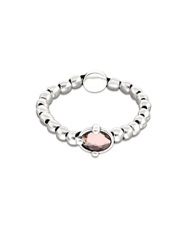 UNODE50 Sterling Plated Ball Elastic Bracelet With Pink Faceted Crystal - Silver