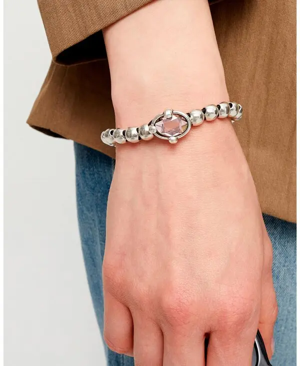 UNODE50 Sterling Plated Ball Elastic Bracelet With Pink Faceted Crystal