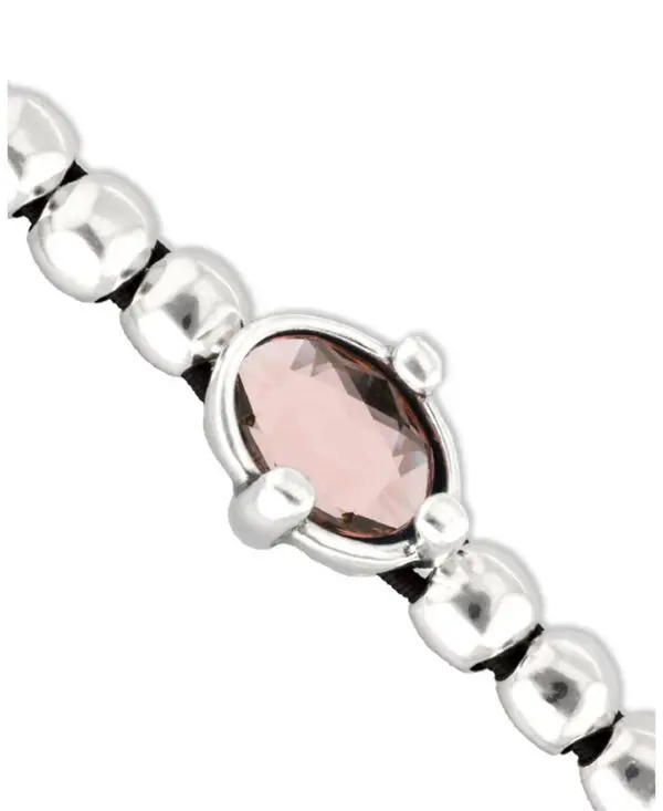 UNODE50 Sterling Plated Ball Elastic Bracelet With Pink Faceted Crystal