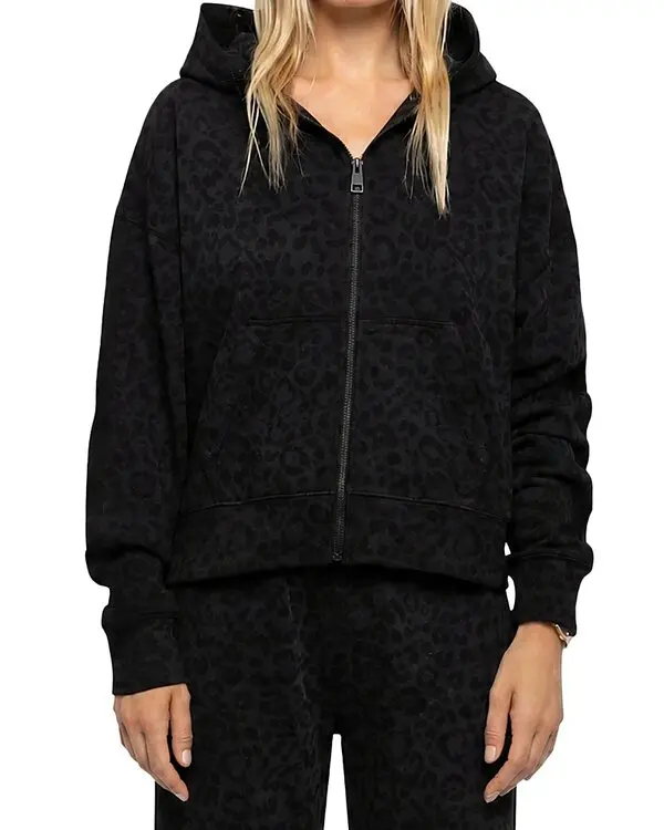 Zadig&Voltaire Cotton Leopard Print Hooded Sweatshirt - Carbone