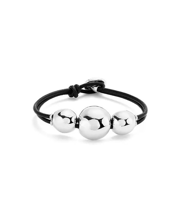 UNODE50 Sterling -plated Leather Strap With Three Large Central Balls - Silver