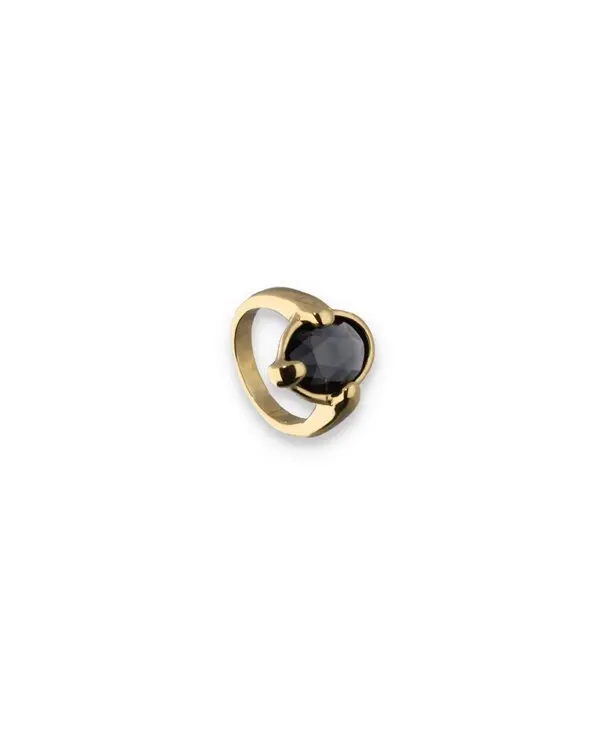 UNODE50 Plated Ring With Black Faceted Crystal