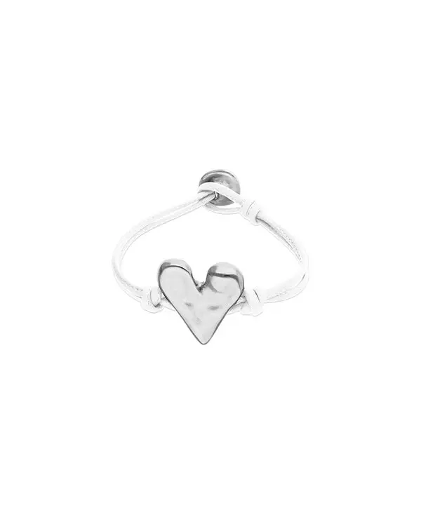 UNODE50 White Leather Bracelet With Sterling -plated Heart Detail - Silver
