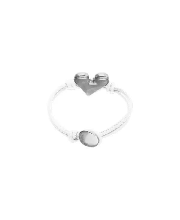UNODE50 White Leather Bracelet With Sterling -plated Heart Detail