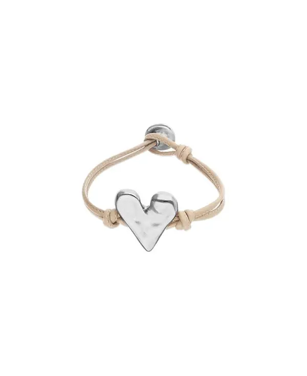 UNODE50 Camel Leather Bracelet With Sterling -plated Heart Detail - Silver