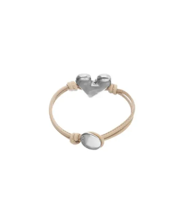UNODE50 Camel Leather Bracelet With Sterling -plated Heart Detail