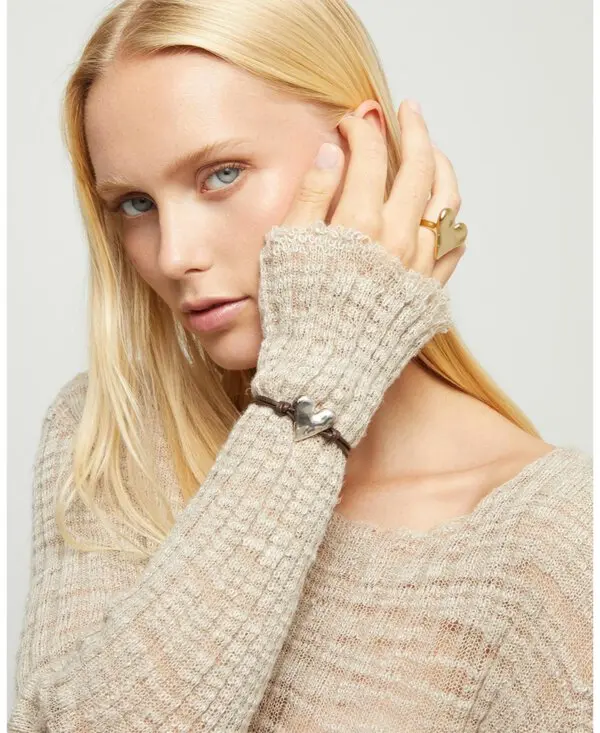 UNODE50 Brown Leather Strap With Sterling -plated Heart Detail