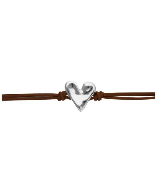 UNODE50 Brown Leather Strap With Sterling -plated Heart Detail