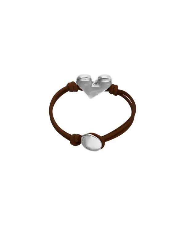 UNODE50 Brown Leather Strap With Sterling -plated Heart Detail