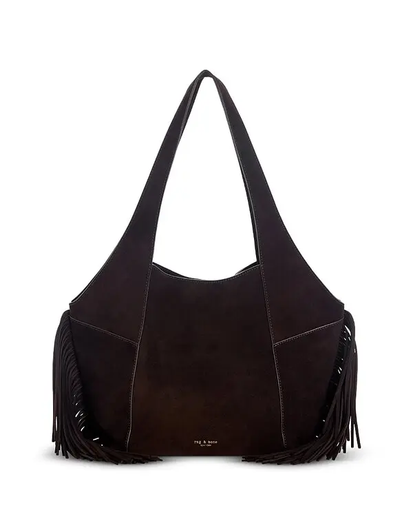 Rag & Bone Brayton Medium Fringed Suede Hobo Bag - Chocolate